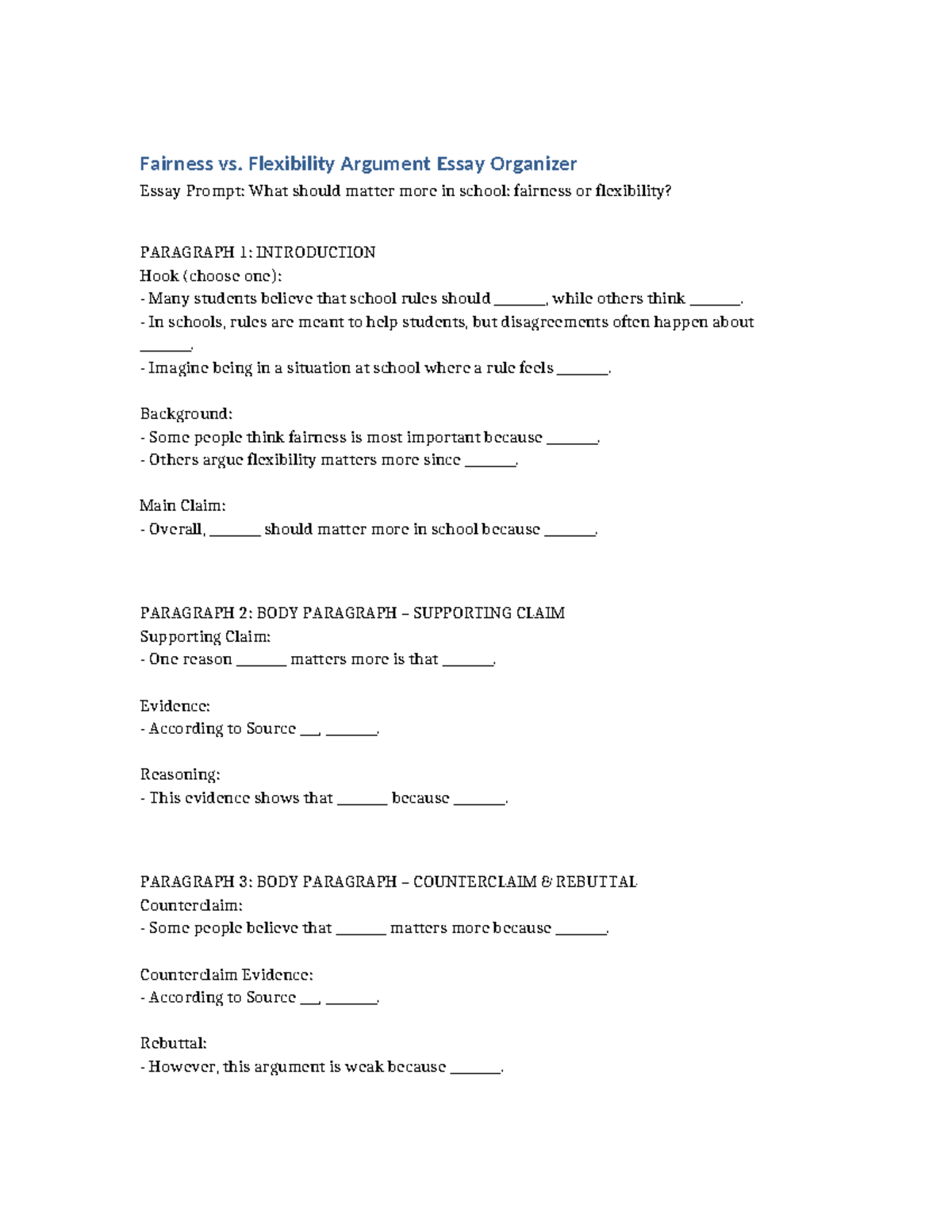 Fairness vs. Flexibility: Argument Essay Organizer - Studocu