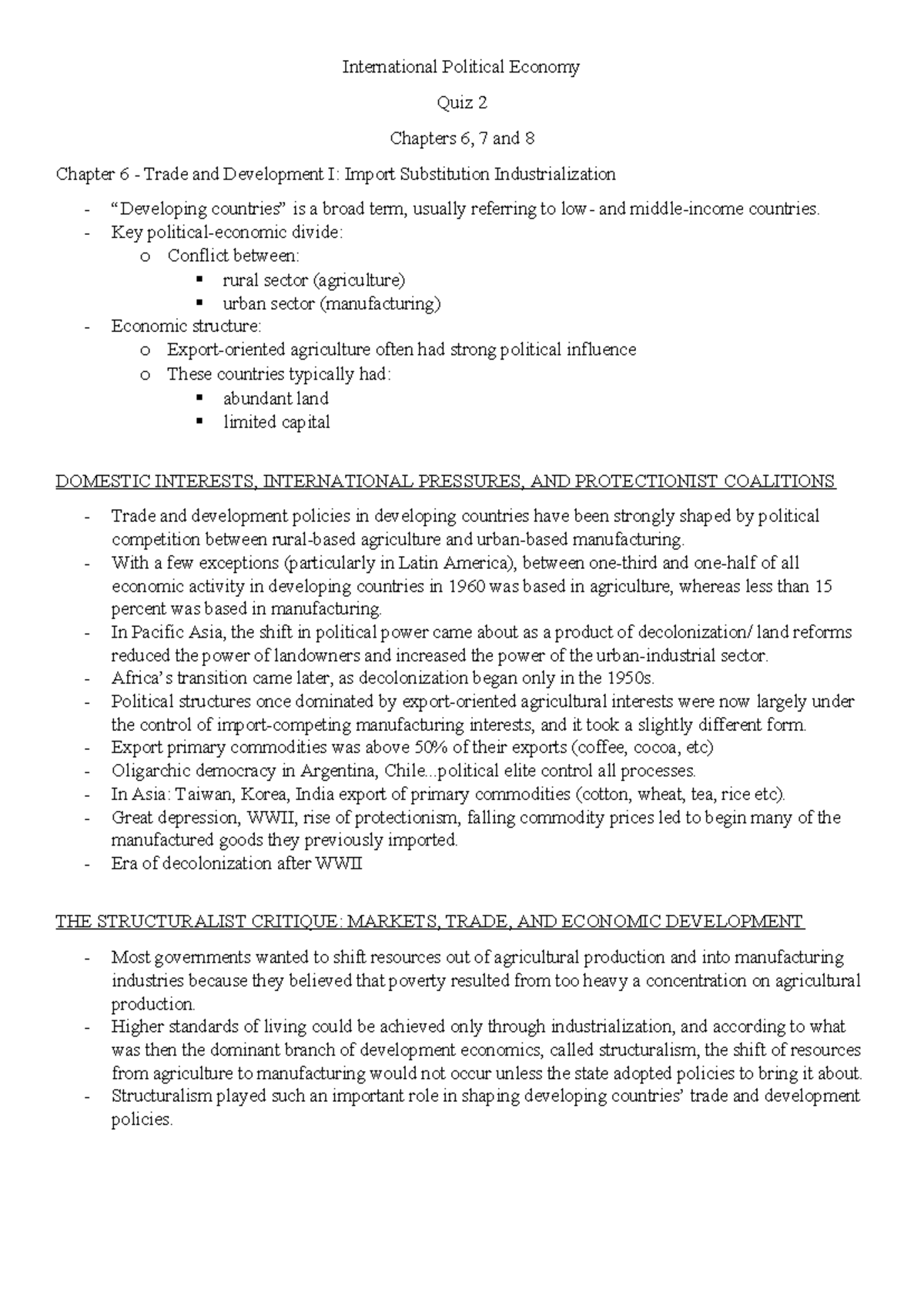 International Political Economy Quiz 2: Trade & Development Insights ...