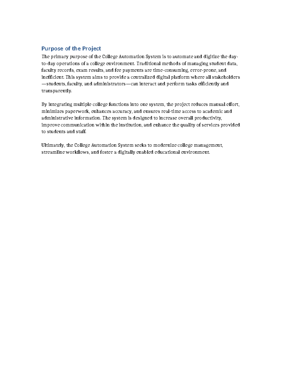 College Automation System: Purpose and Benefits Overview - Studocu