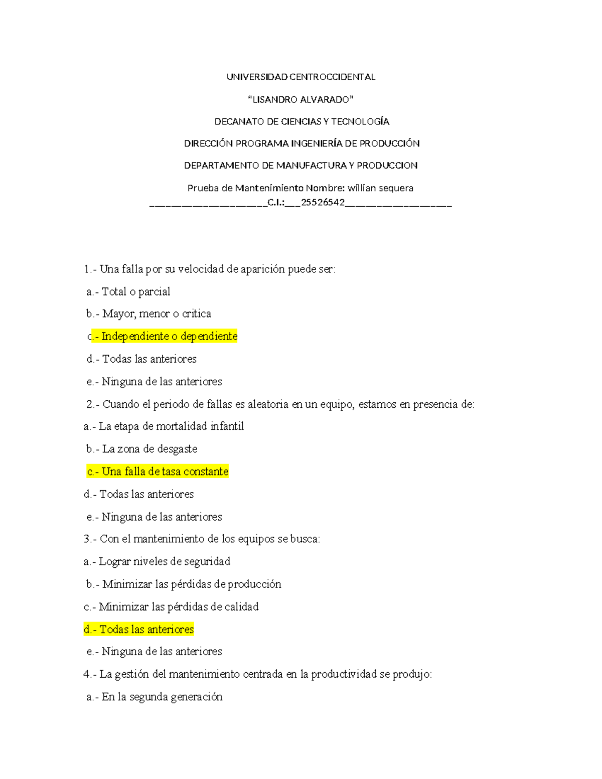 Prueba de Mantenimiento - Ingeniería de Producción (Ciencias y ...