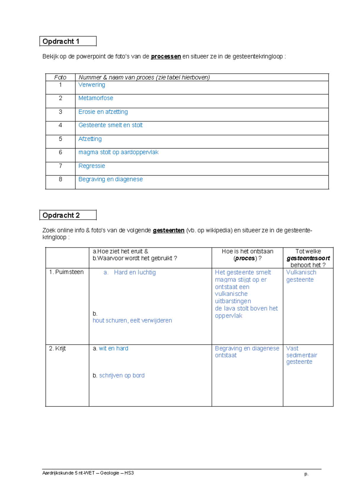 Aardrijkskunde HS3: Gesteentekringloop en Gesteenten Analyse Opdrachten - Studocu
