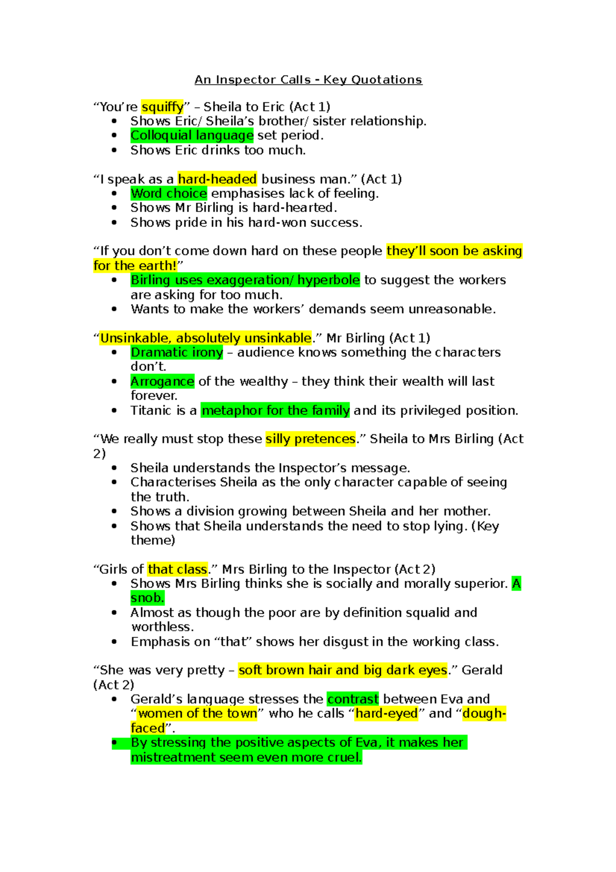 Key quotes from An inspector calls - An Inspector Calls - Key ...