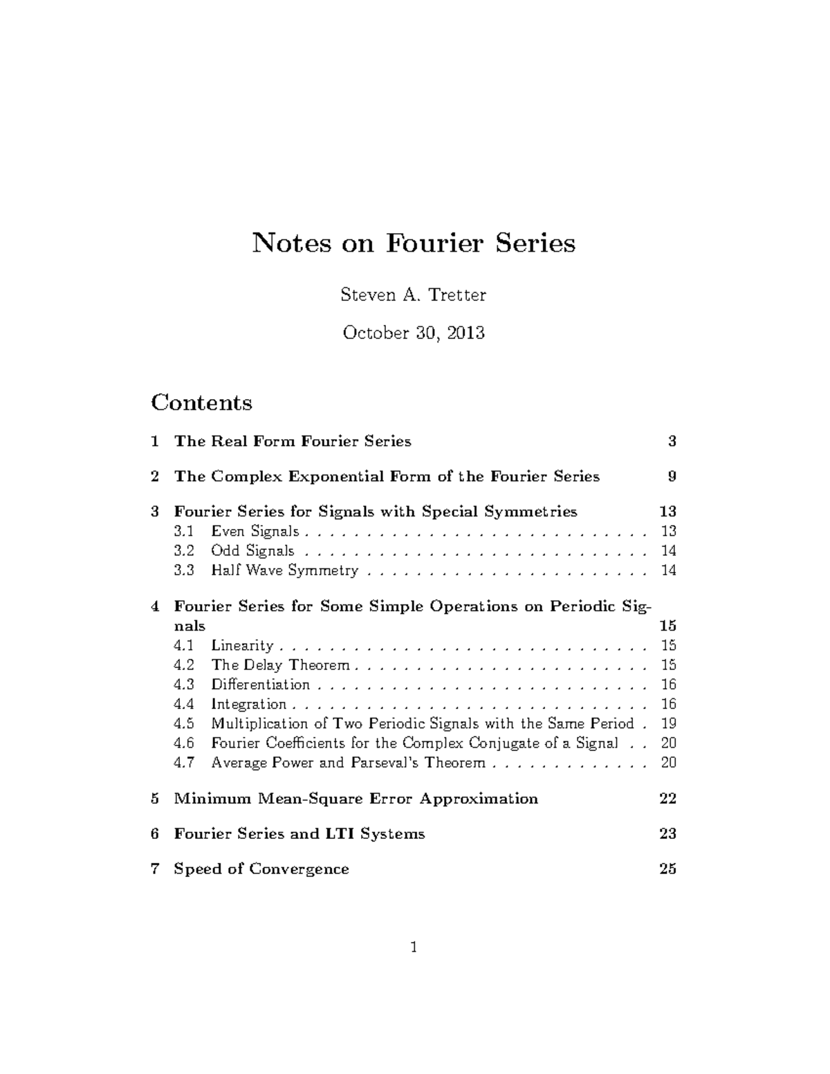 Fourier Series - For some conveniently chosen starting time t 0 this is ...