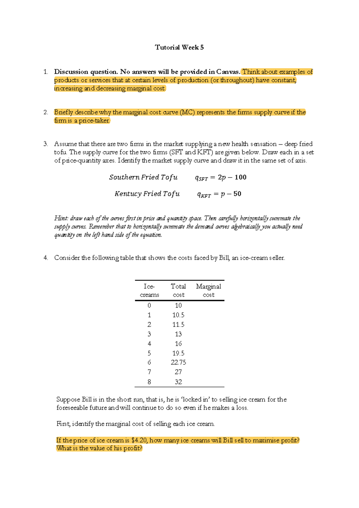 Econ1001 Tutorial Week5 - Tutorial Week 5 Discussion question. No ...