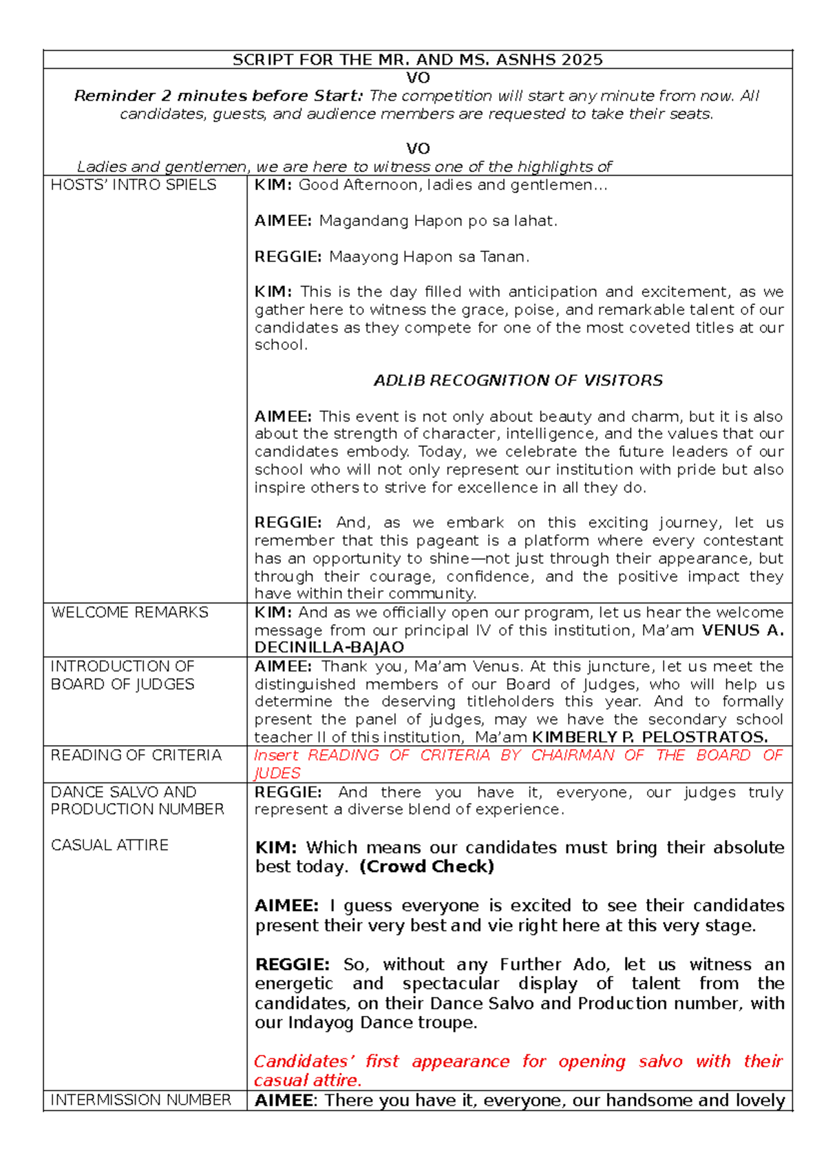 Script for Mr. and Ms. ASNHS 2025 Pageant Event - Studocu