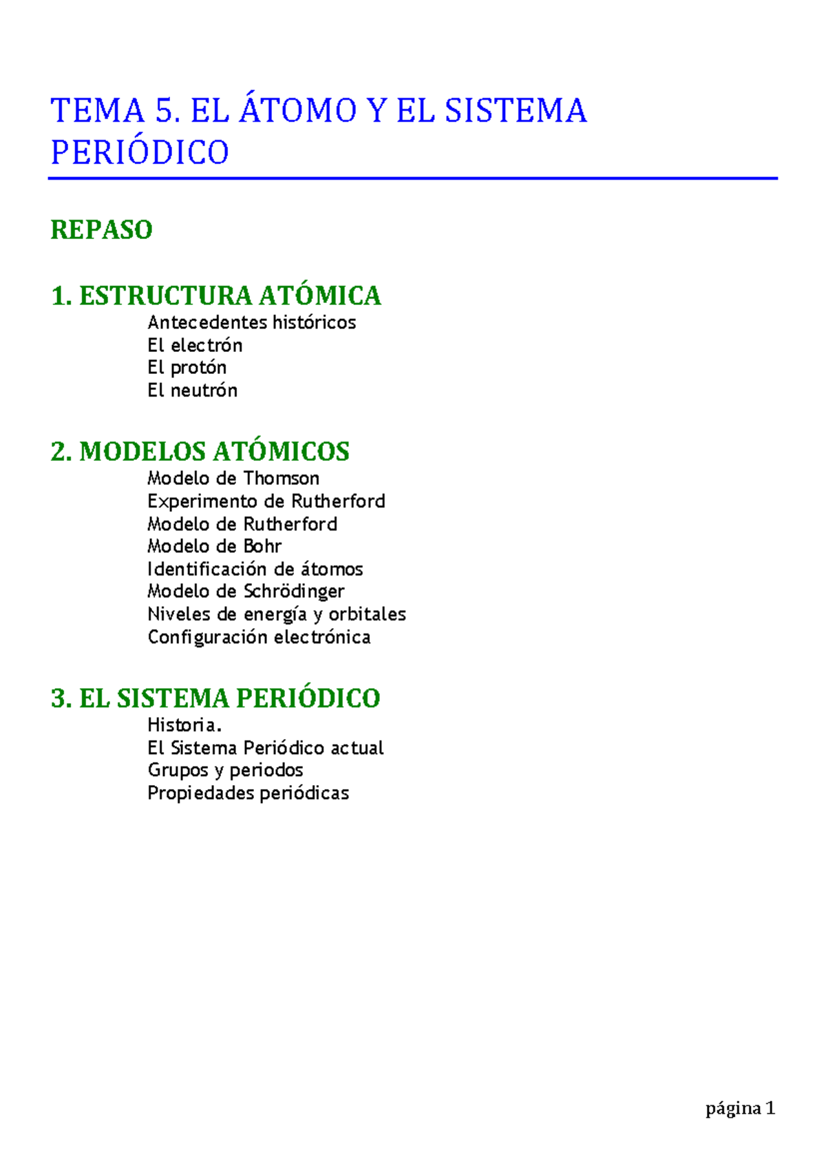 TEMA 5: EL ÁTOMO Y EL SISTEMA PERIÓDICO - REPASO ALUM - Studocu