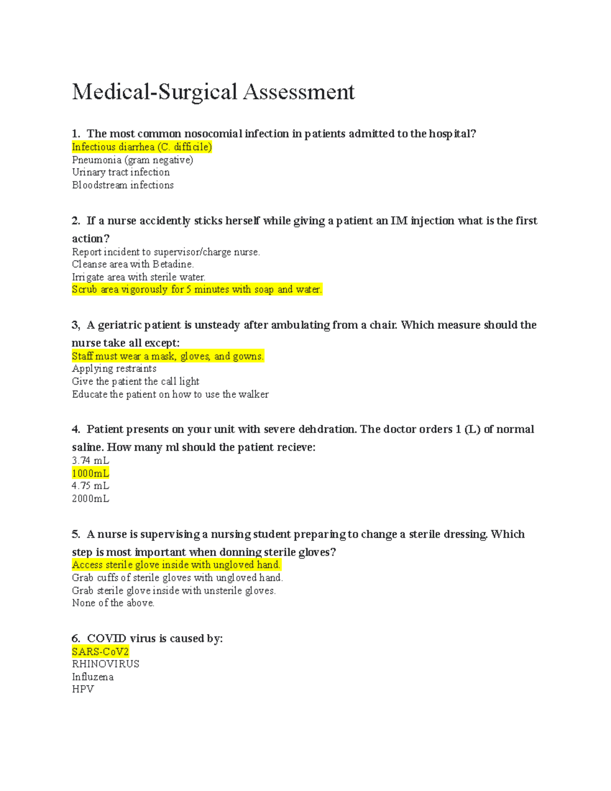 RN:LVN Final Exam Medical-Surgical Assessment Guide - Studocu