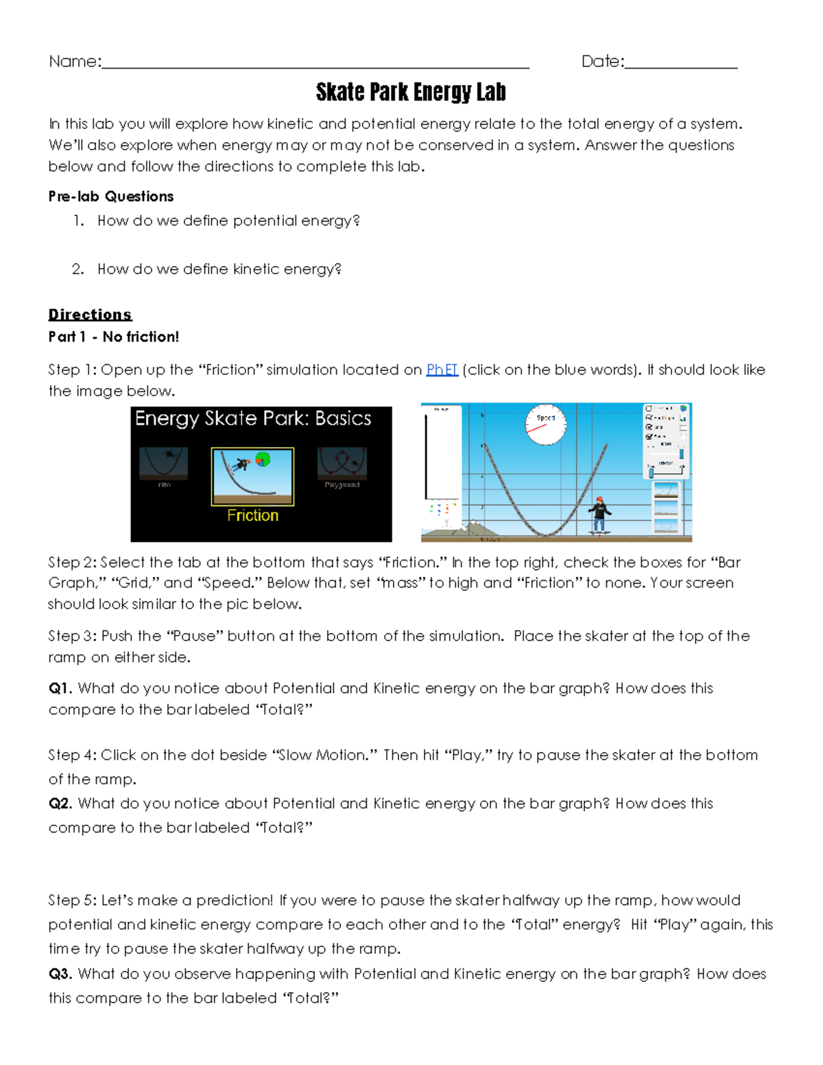 Skate Park Lab (PHET) - Exploring Kinetic & Potential Energy Concepts ...