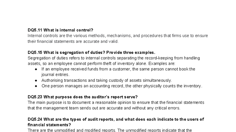 COMM1140 Week 5: Internal Control & Audit Report Insights - Studocu