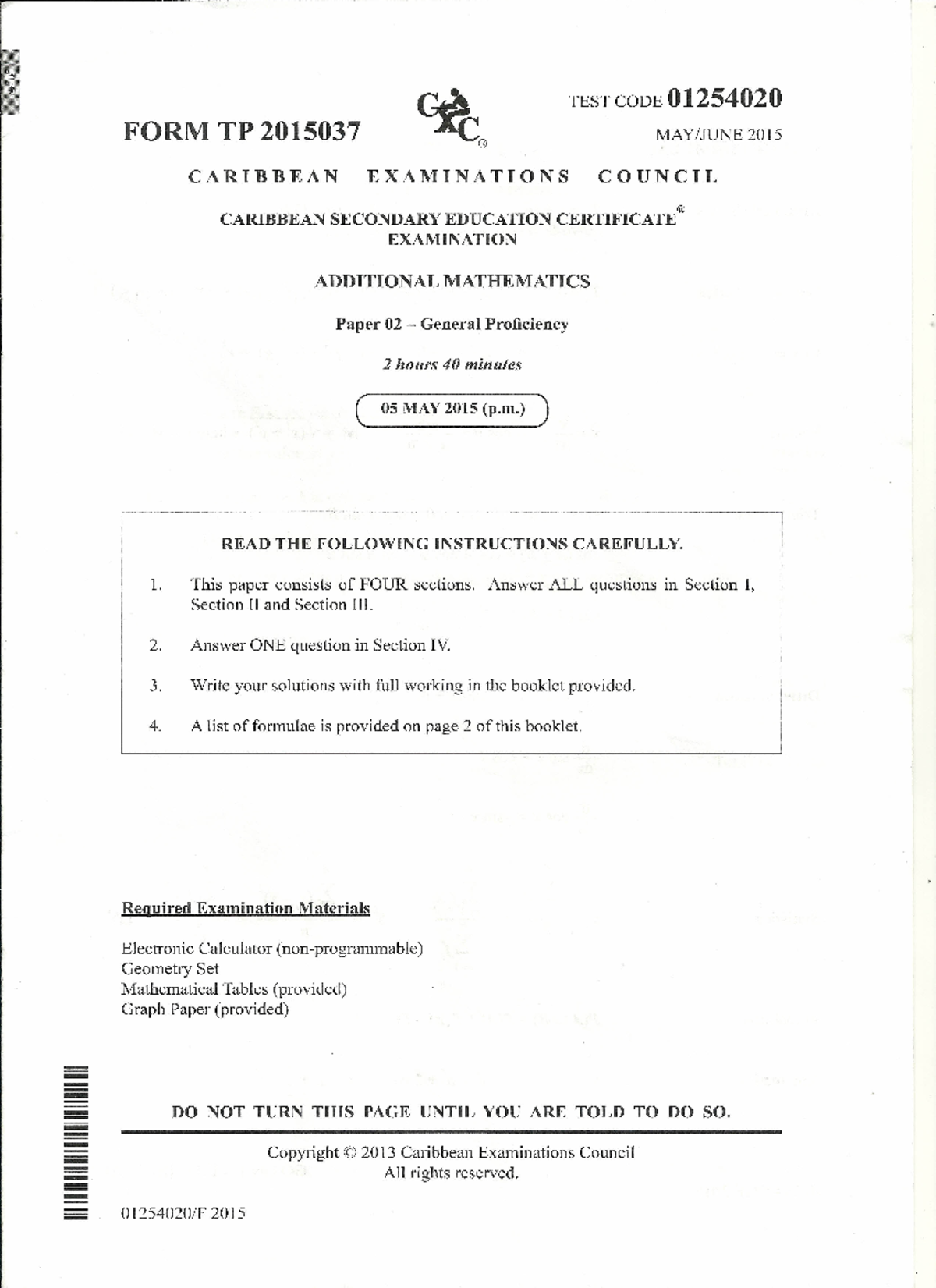 Csec add maths 2015 paper 2 - iiiiiiiiiii ==iiiiiiiiiii- iiiiiiiiiii ...