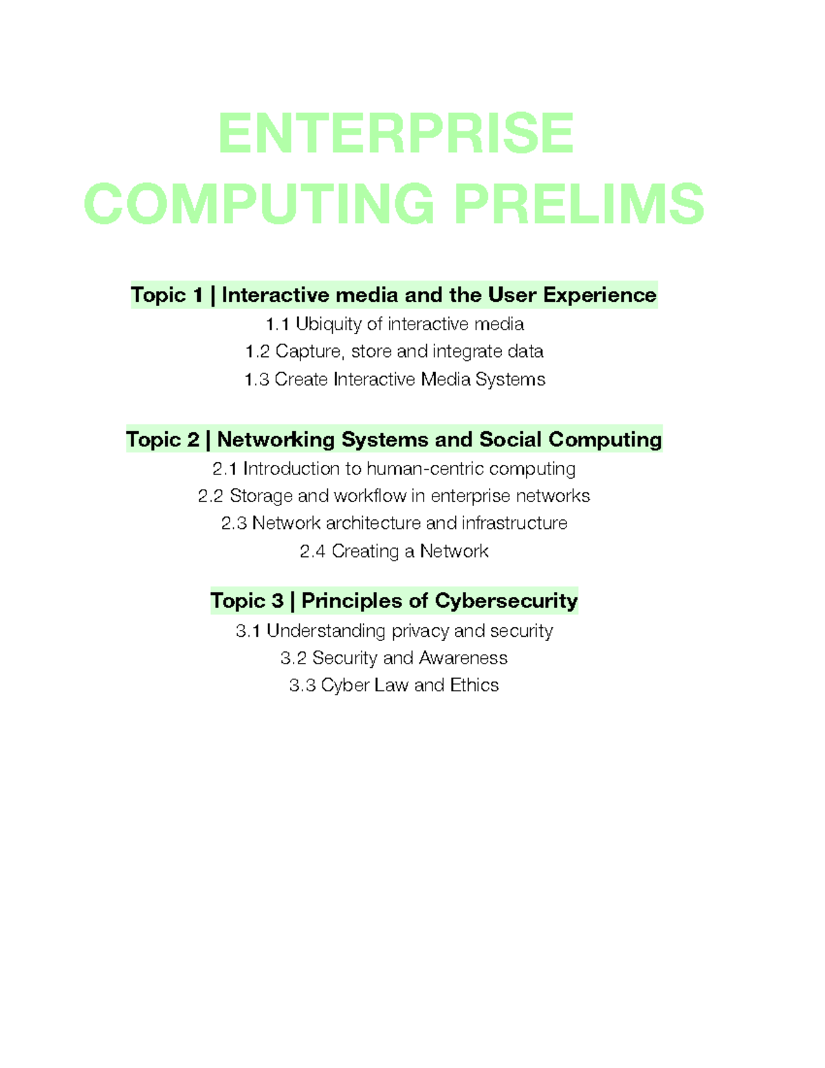 Enterprise Computing Prelims: Interactive Media, Networking ...
