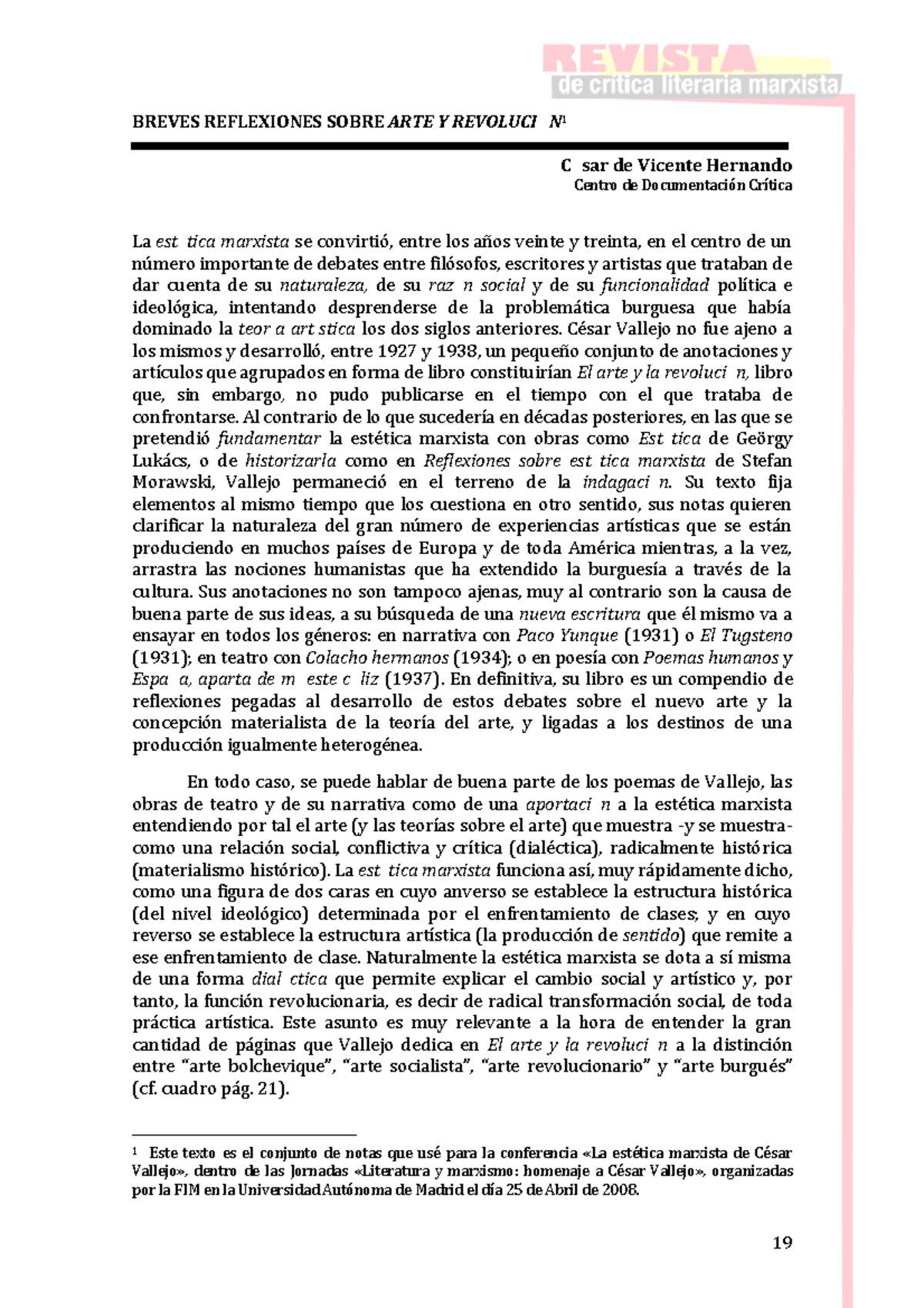 Reflexiones sobre Estética Marxista en El Arte y la Revolución (César ...