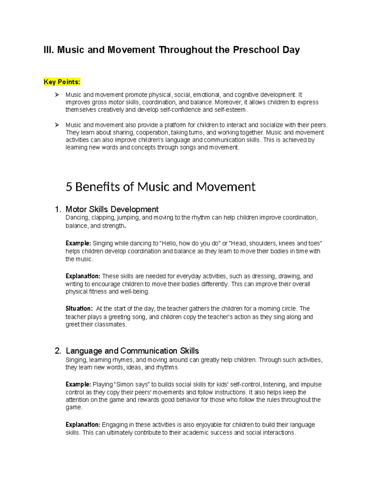 Music and Movement in Preschool: Key Benefits and Activities - Studocu