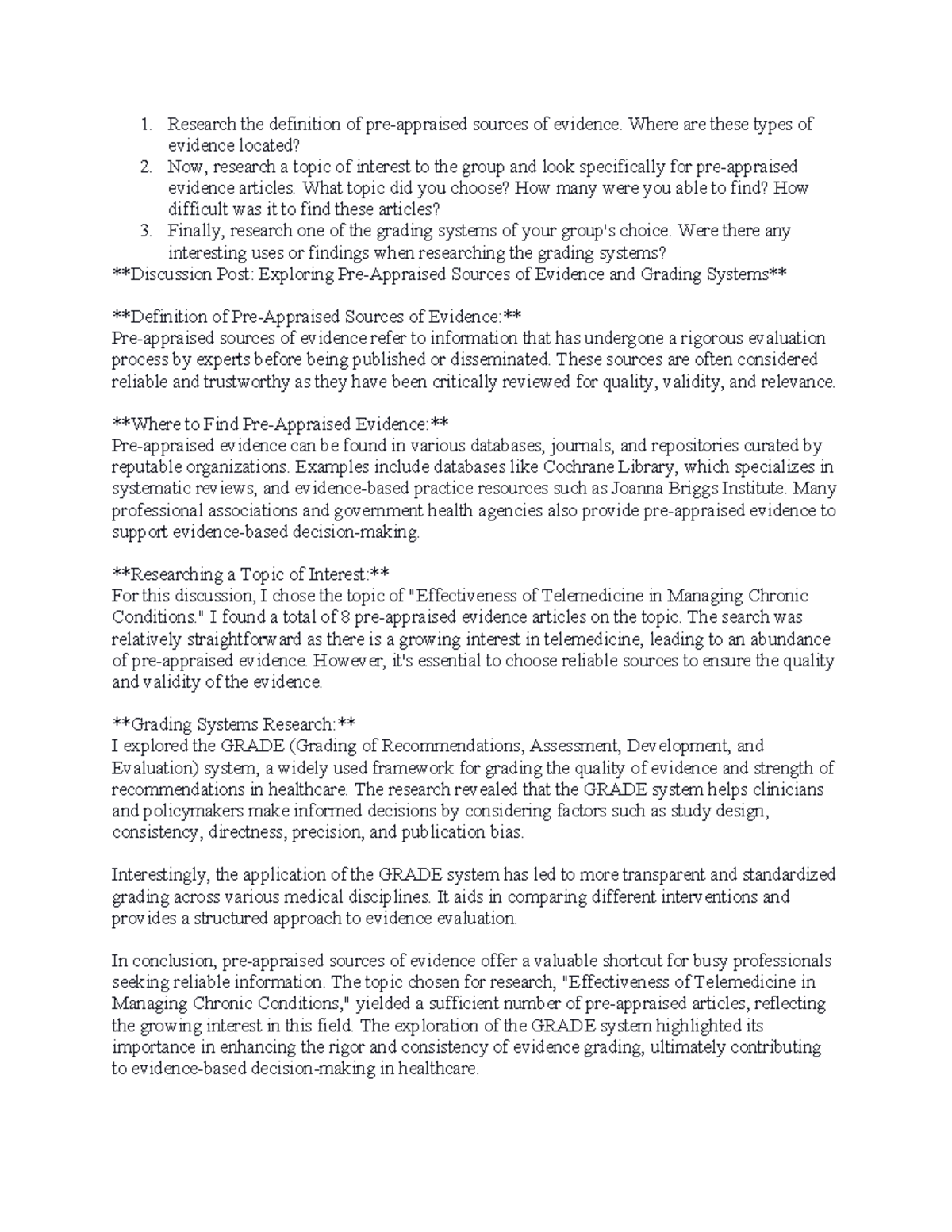Group Discussion: Pre-Appraised Evidence & Grading Systems Insights ...