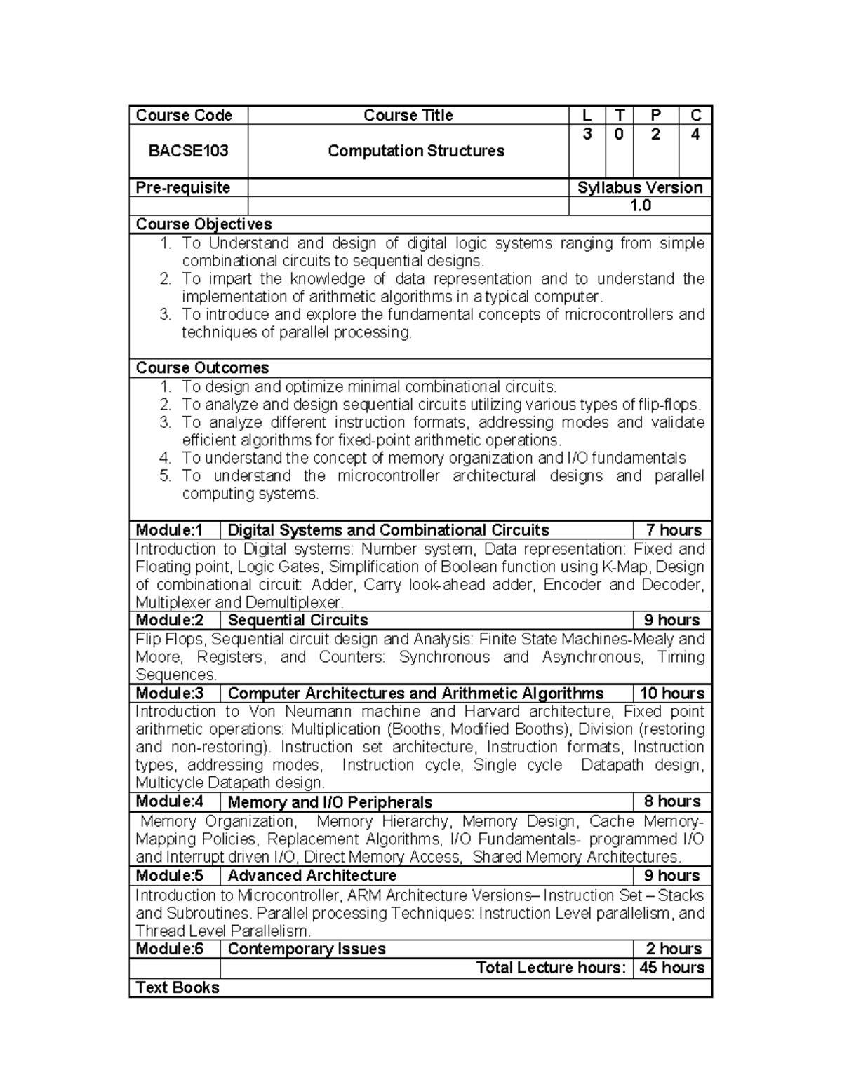 BACSE103 Computation Structures Syllabus and Course Overview - Studocu