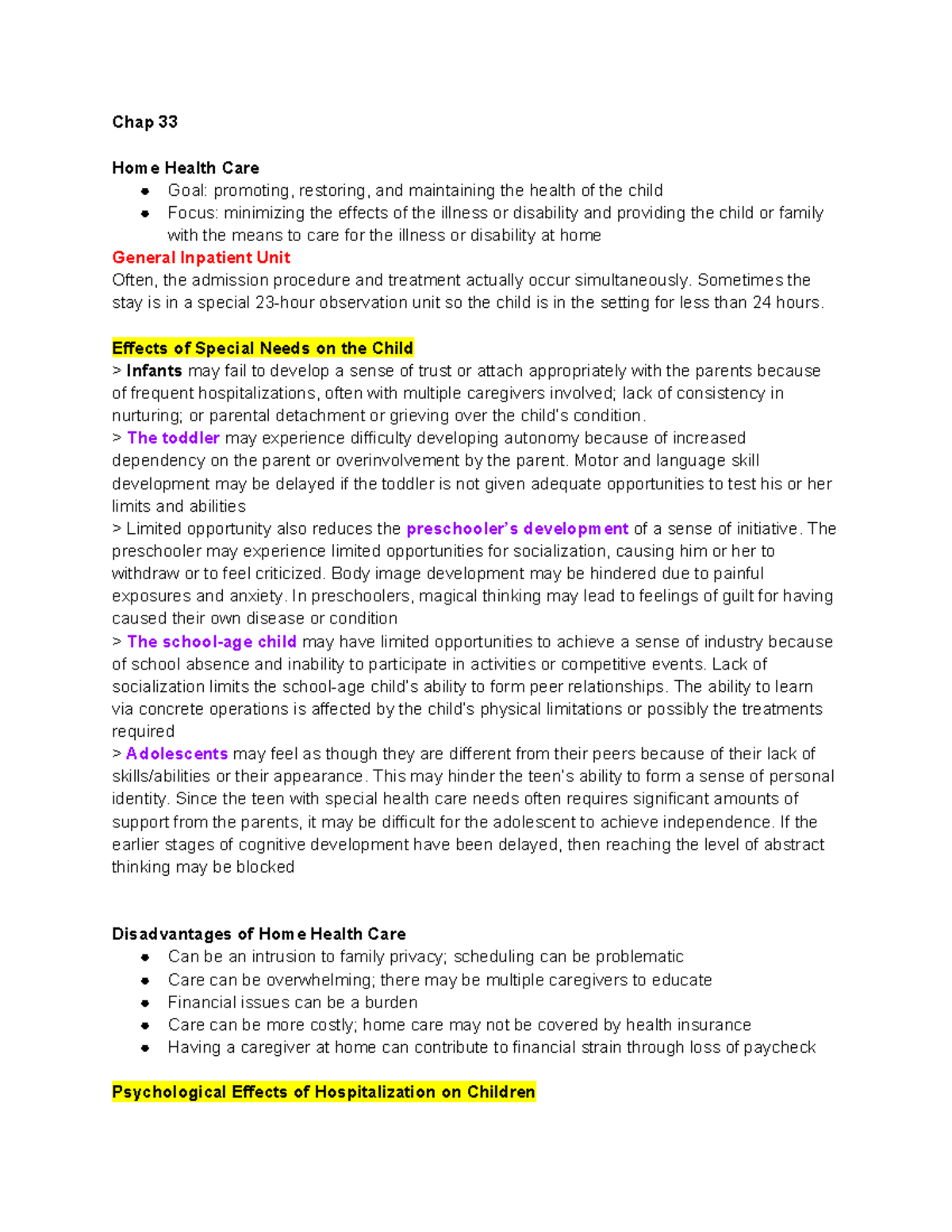 PEDS 202 - Midterm Notes on Home & Inpatient Pediatric Care - Studocu