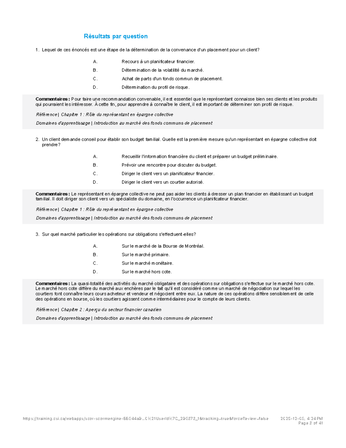 Quiz sur la détermination de la convenance d'un placement - Studocu