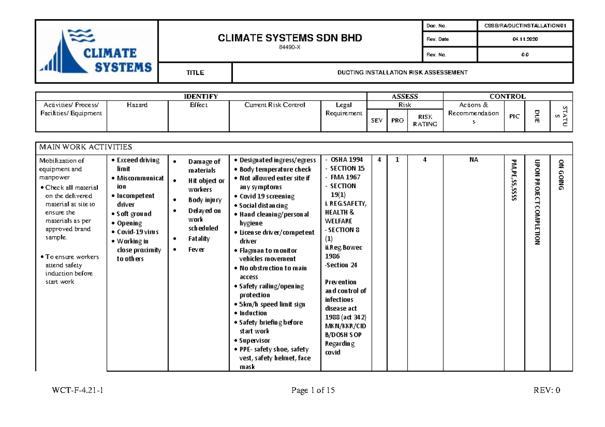 Hirarc APU - CLIMATE SYSTEMS SDN BHD 04448 X- Rev. Date 04. Rev. No. 0 ...