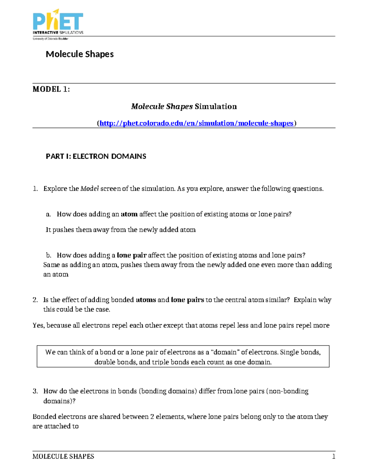 Molecule-Shapes-Student-Handout p Het - Molecule Shapes MODEL 1 ...