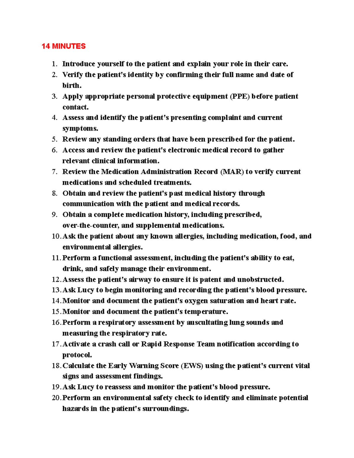 14 MINUTES Patient Care Protocols and Assessments - Melanie Oms - Studocu