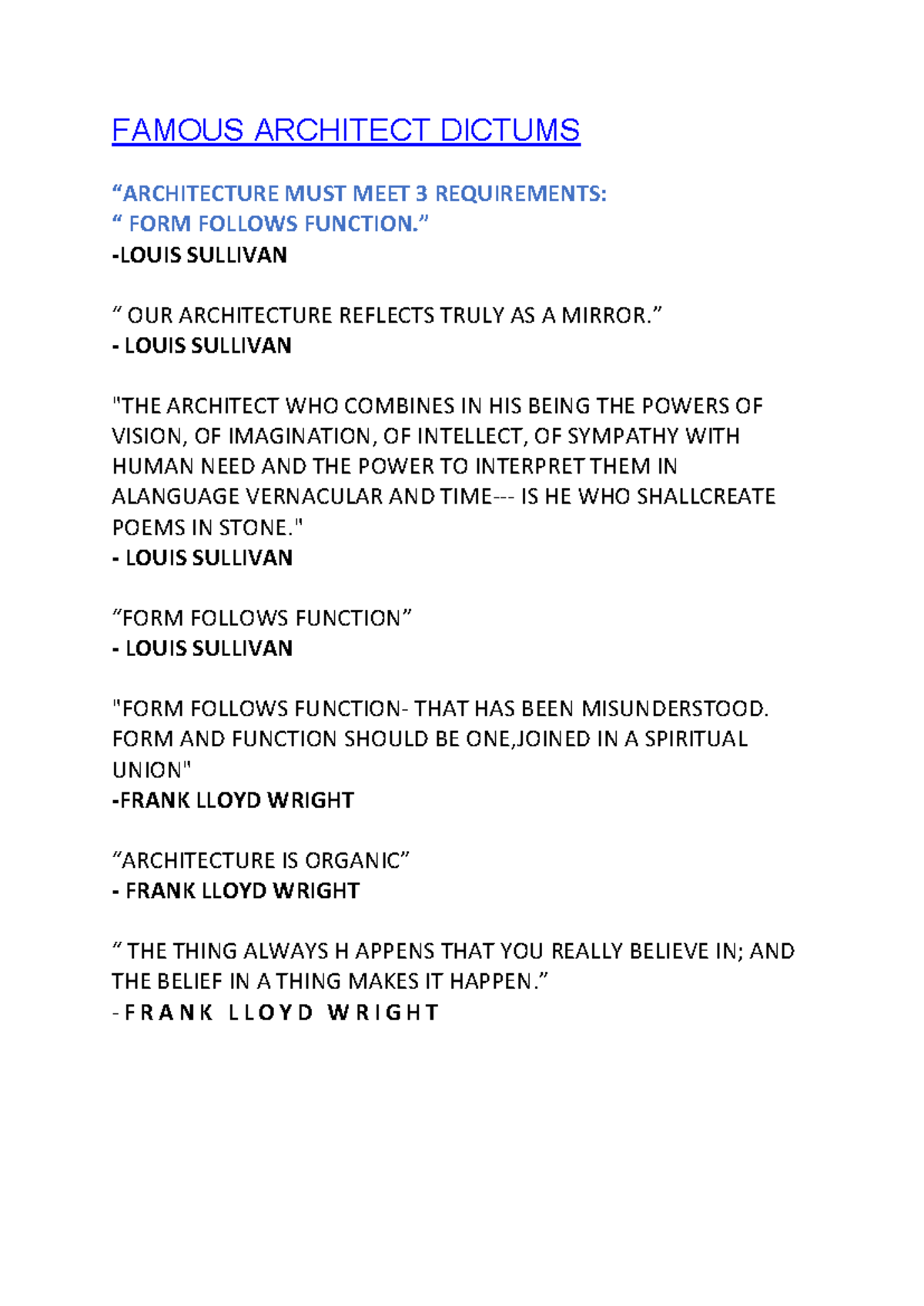 Famous Architect Dictums and Insights for ARCH 101 Course - Studocu