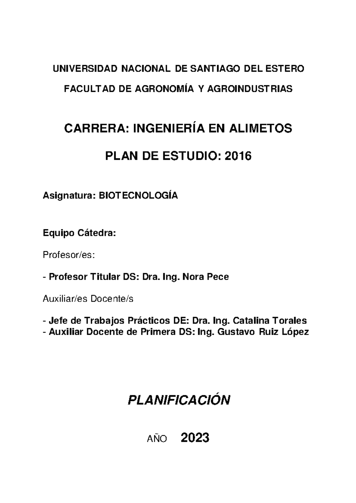 Planificación Anual de Biotecnología - Ing. Alimentos 2016 - Studocu