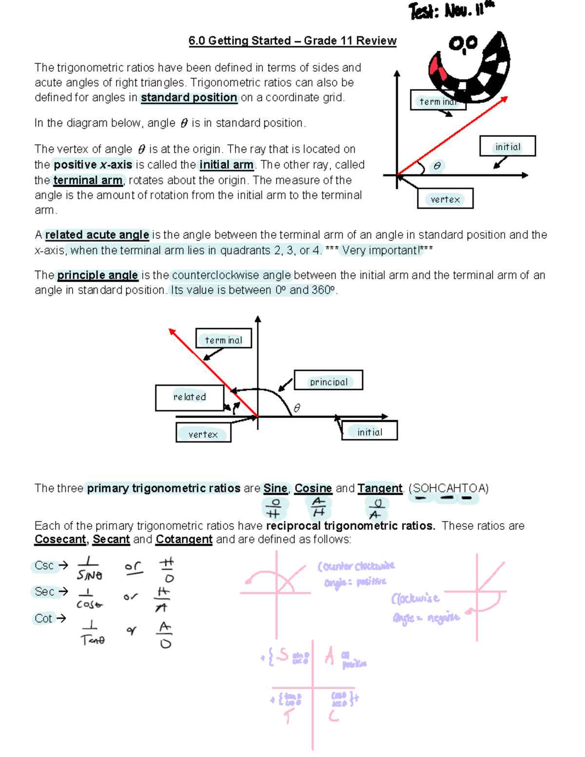 Chapter 6 - Trigonometric Ratios & Radian Measure Review (Grade 11 ...