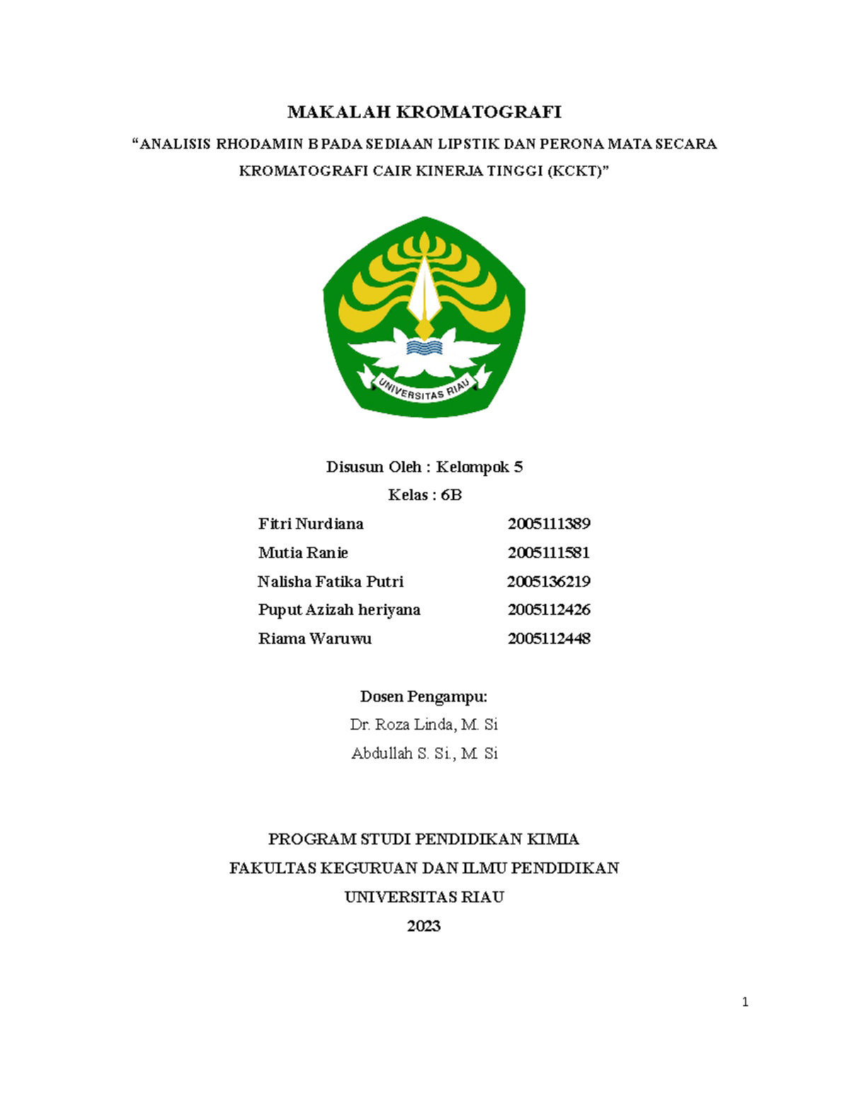 Analisis Rhodamin B dalam Kosmetik dengan Kromatografi Cair KCKT - Studocu