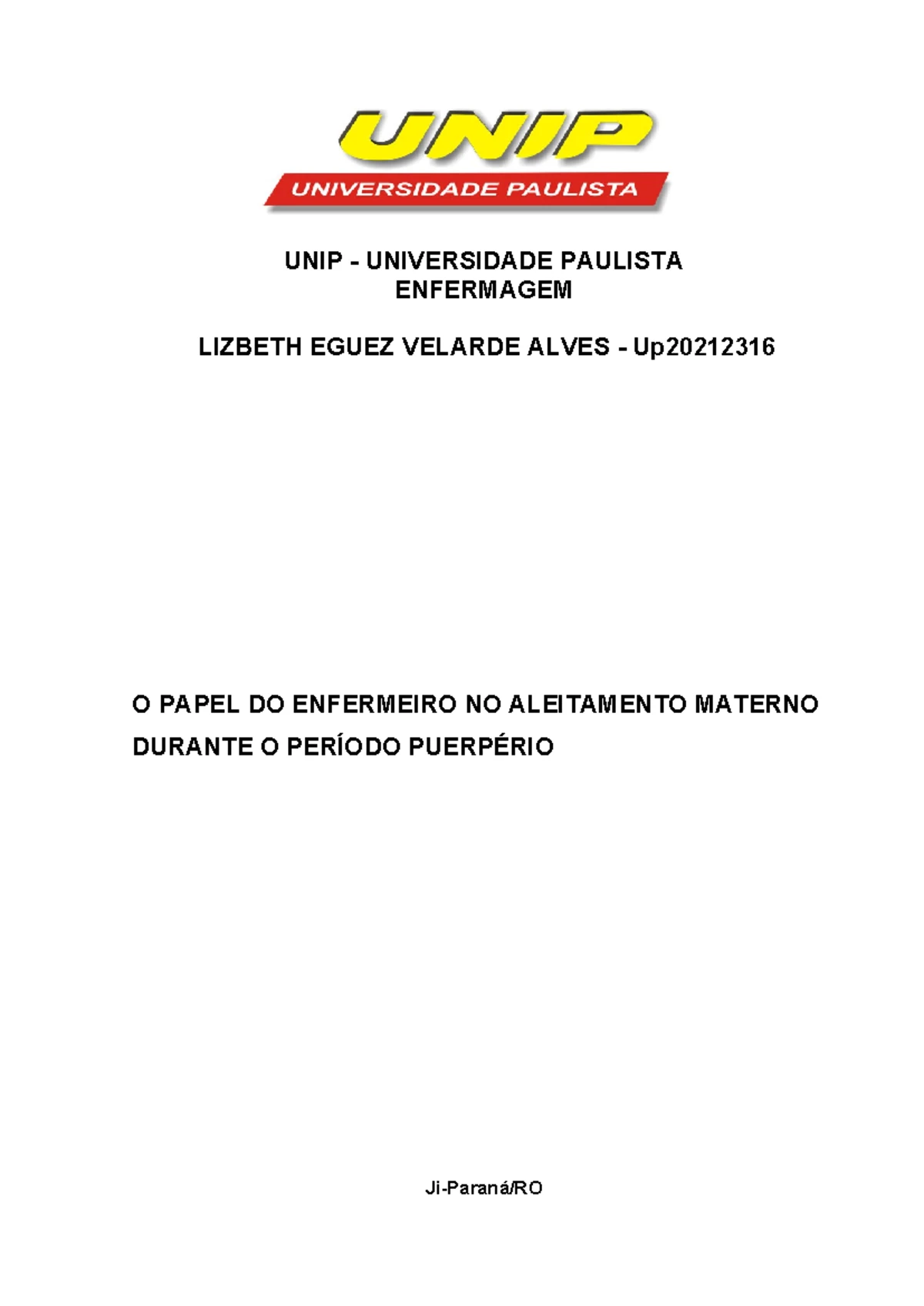 TCC - O Papel do Enfermeiro no Aleitamento Materno - UNIP - Studocu