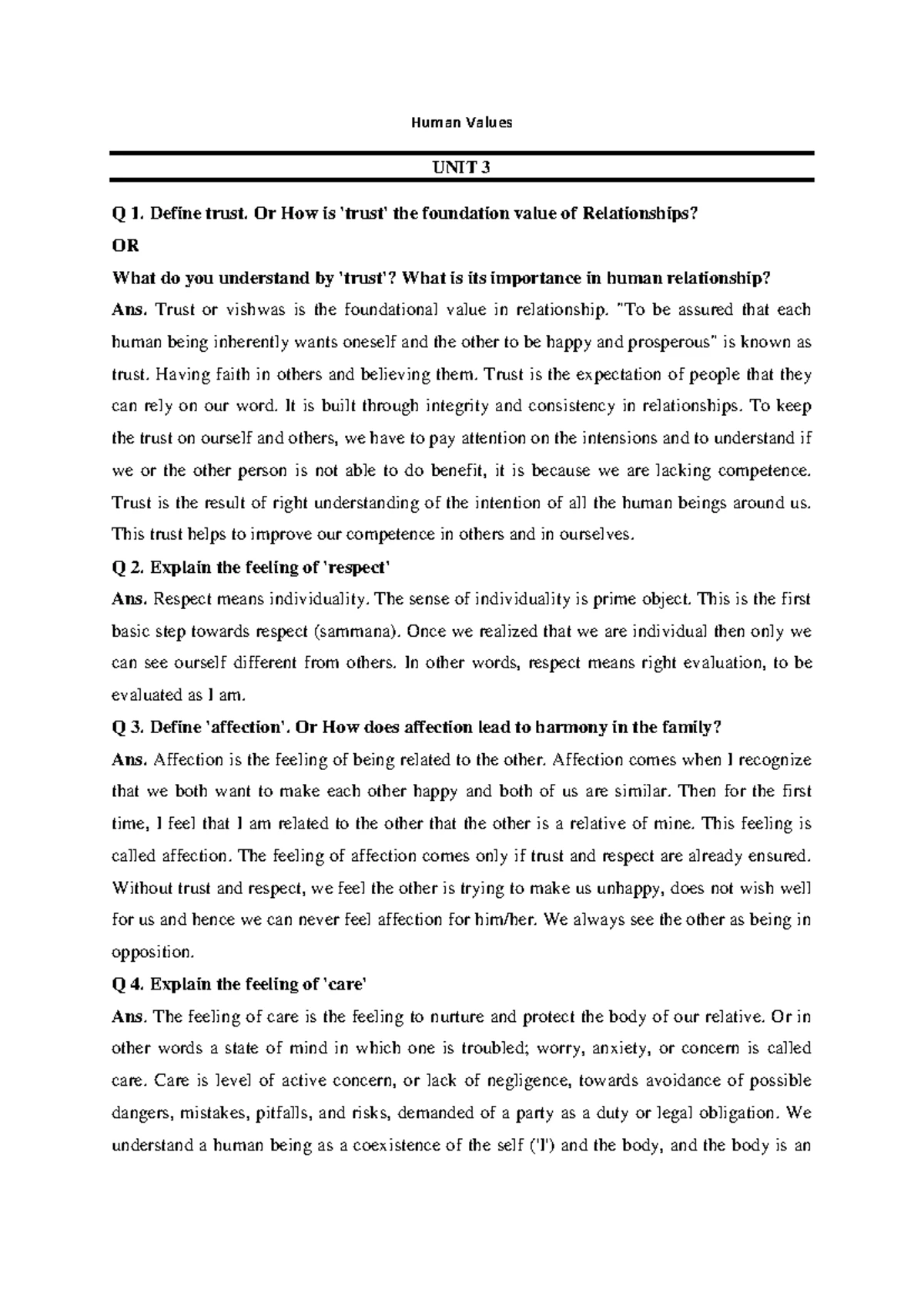 Unit 4 - Unit 4 - Q 1. What are the requirements to fulfill basic human ...