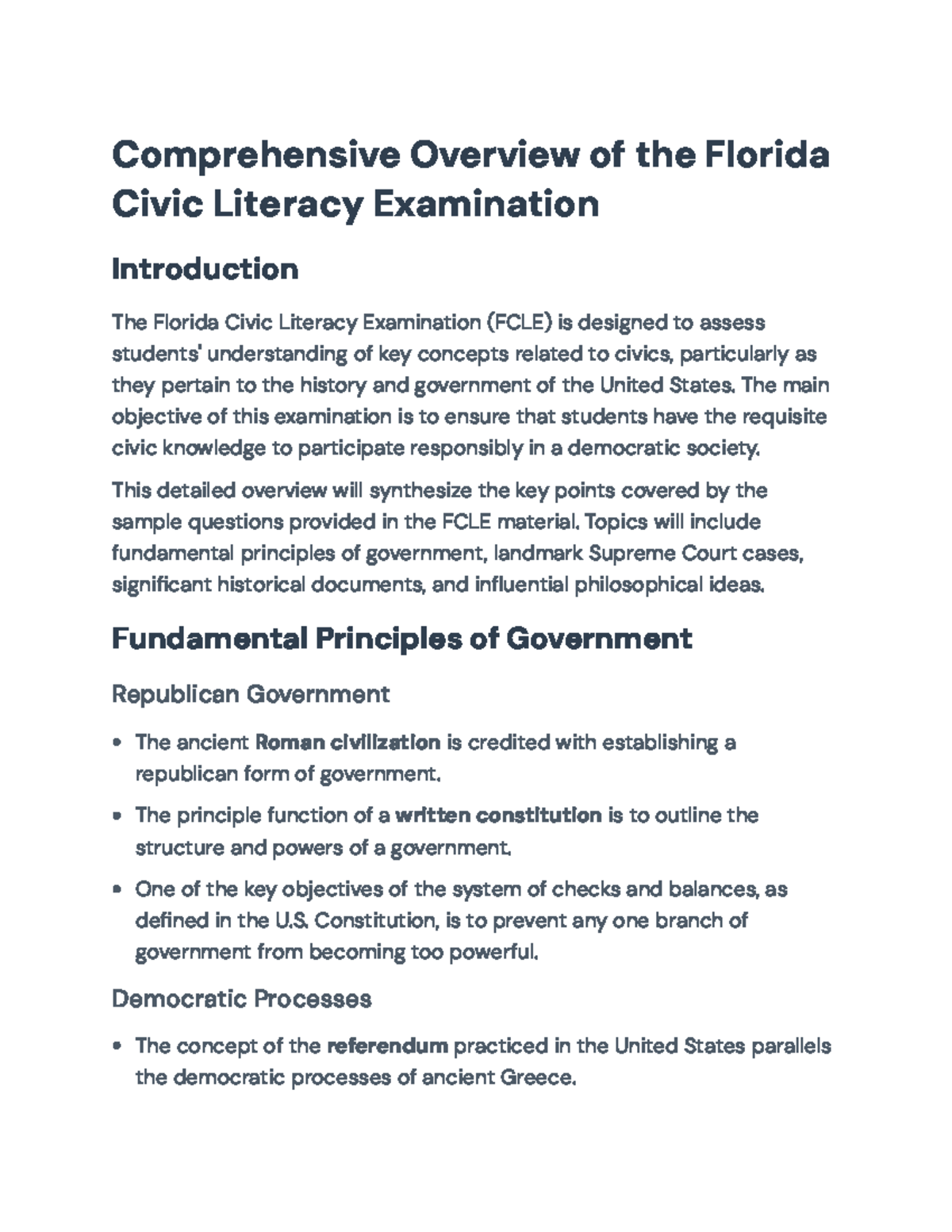 Florida Civic Literacy Exam Overview: Key Concepts and Legal Cases ...