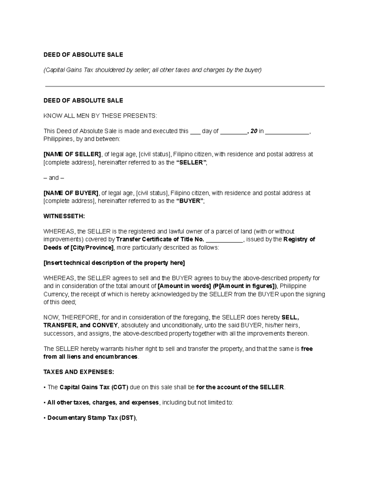 Real Estate Transactions Assignment 2: Deed of Absolute Sale Overview - Studocu