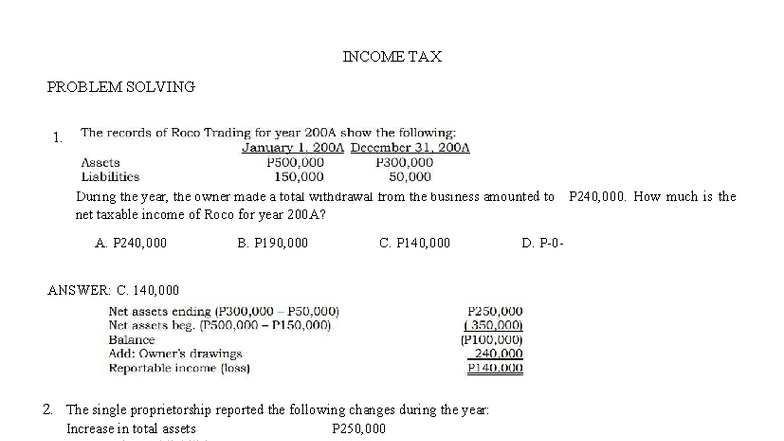 INCOME TAX PROBLEM SOLVING: Practice Questions & Answers (Course Code ...