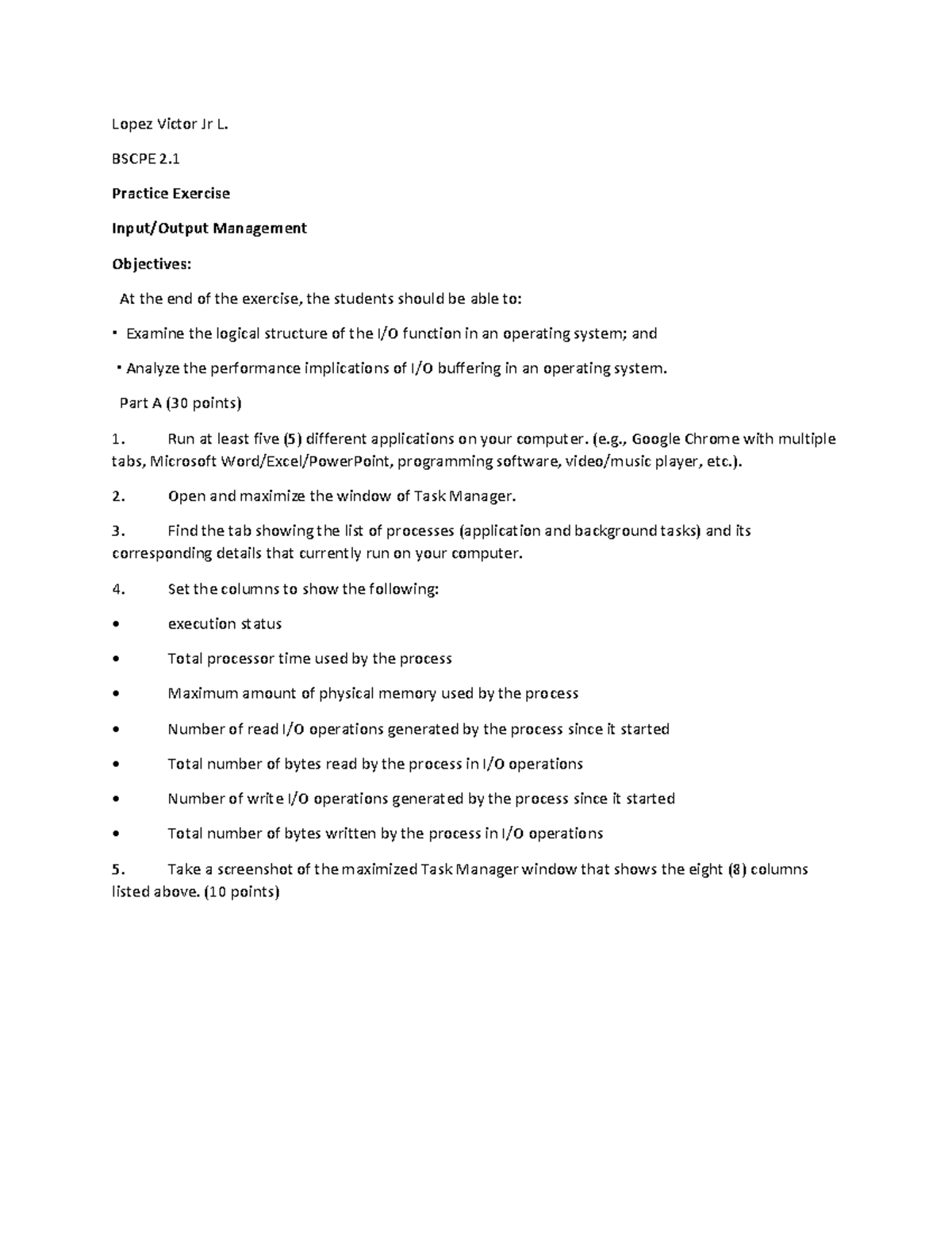 BSCPE 2: Practice Exercise on Input/Output Management Concepts - Studocu