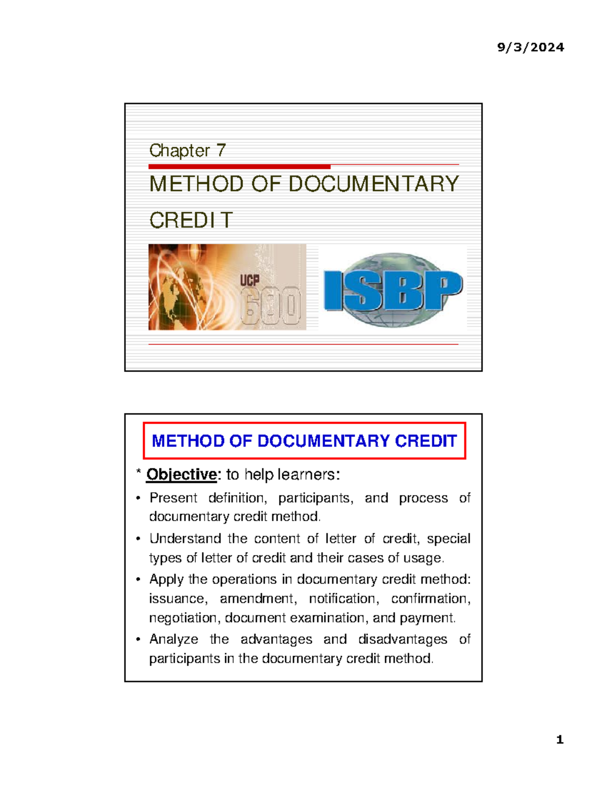 Method of Documentary Credit (Course Code: ttqt) - Chapter 7 Overview ...