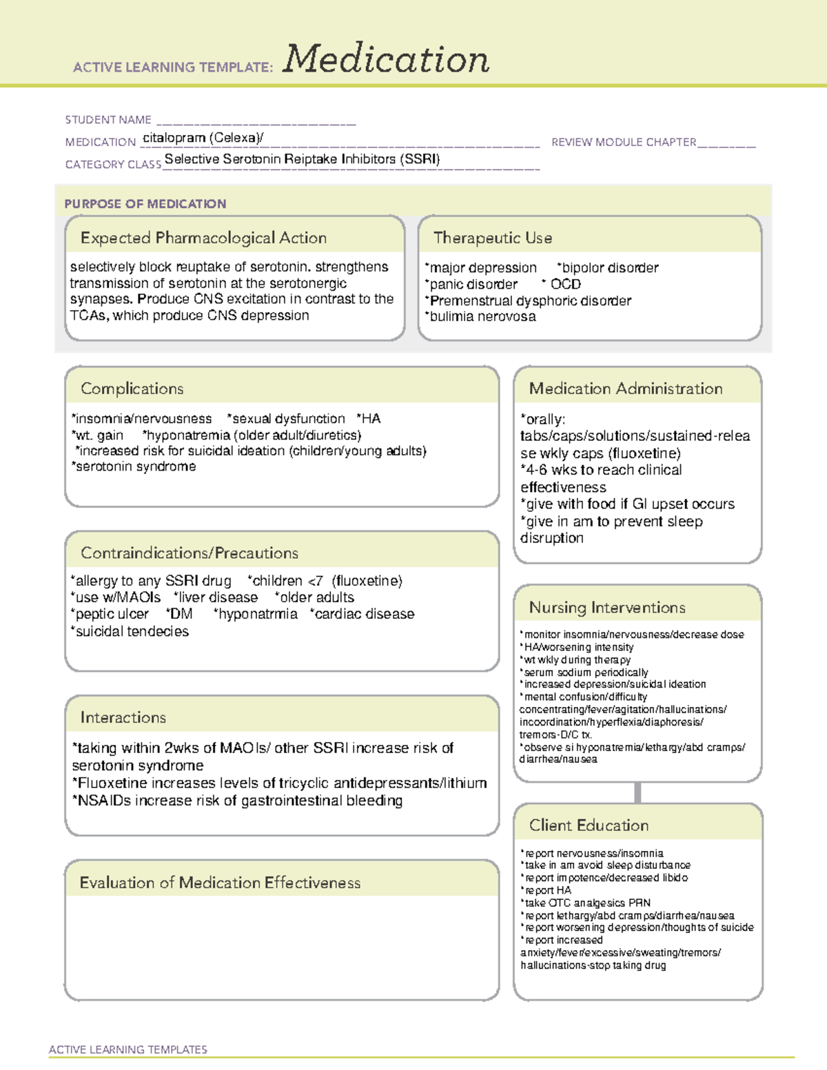 Citalopram Medication Review: Active Learning Template - Studocu