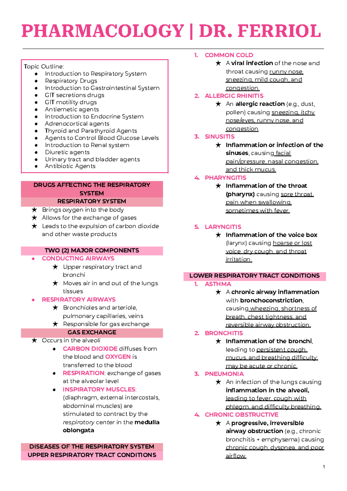 NCMA 216 Final Exam Review: Pharmacology of Respiratory & GI Systems ...