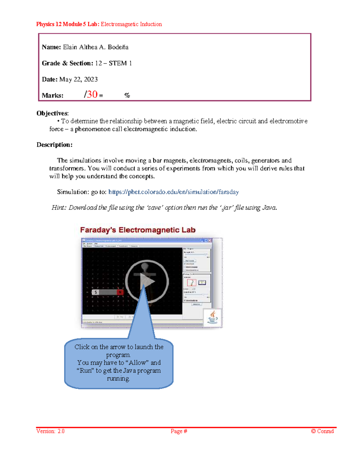 Physics 12 Module 5 Lab: Exploring Electromagnetic Induction - Studocu