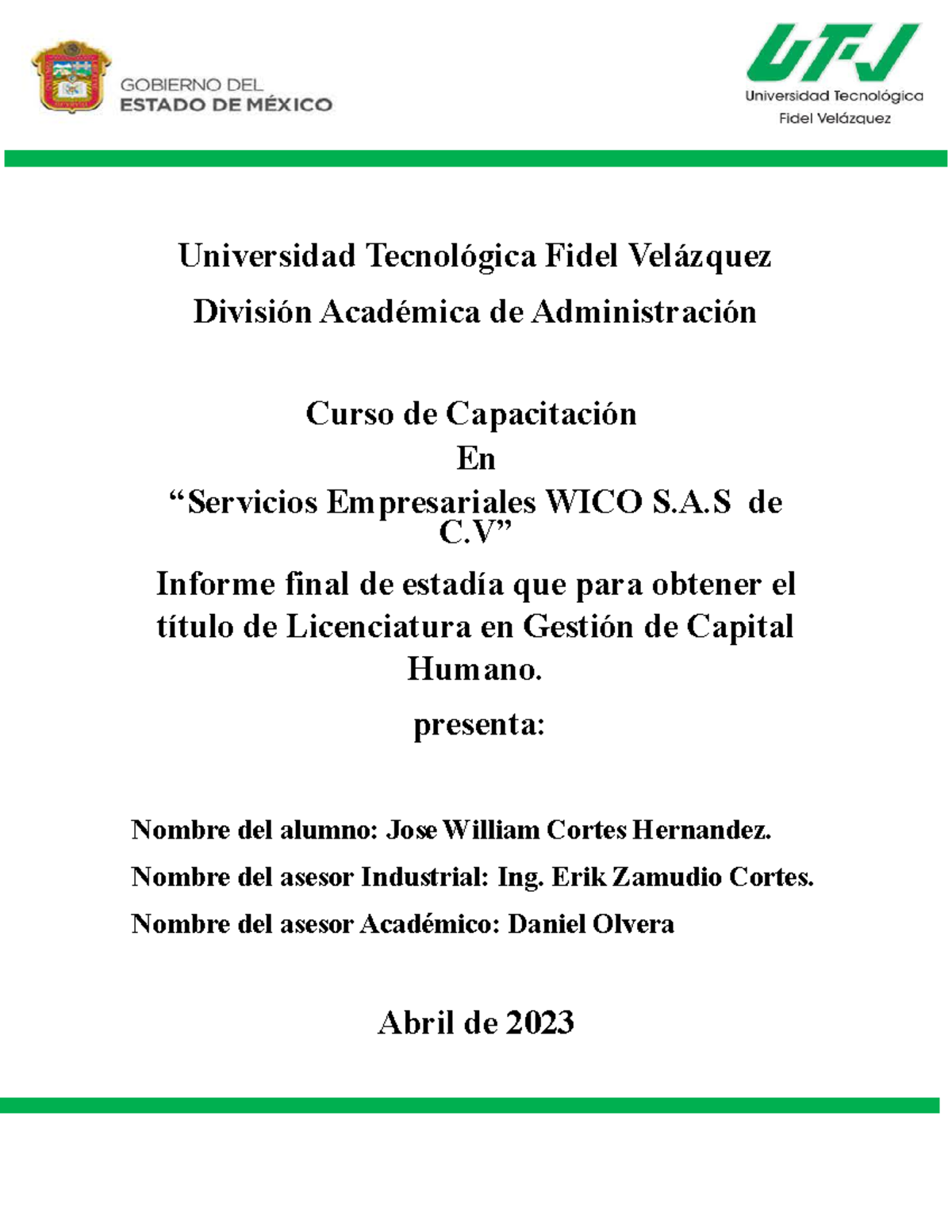 Proyecto de Estadía - Gestion - Universidad Tecnológica Fidel Velázquez ...