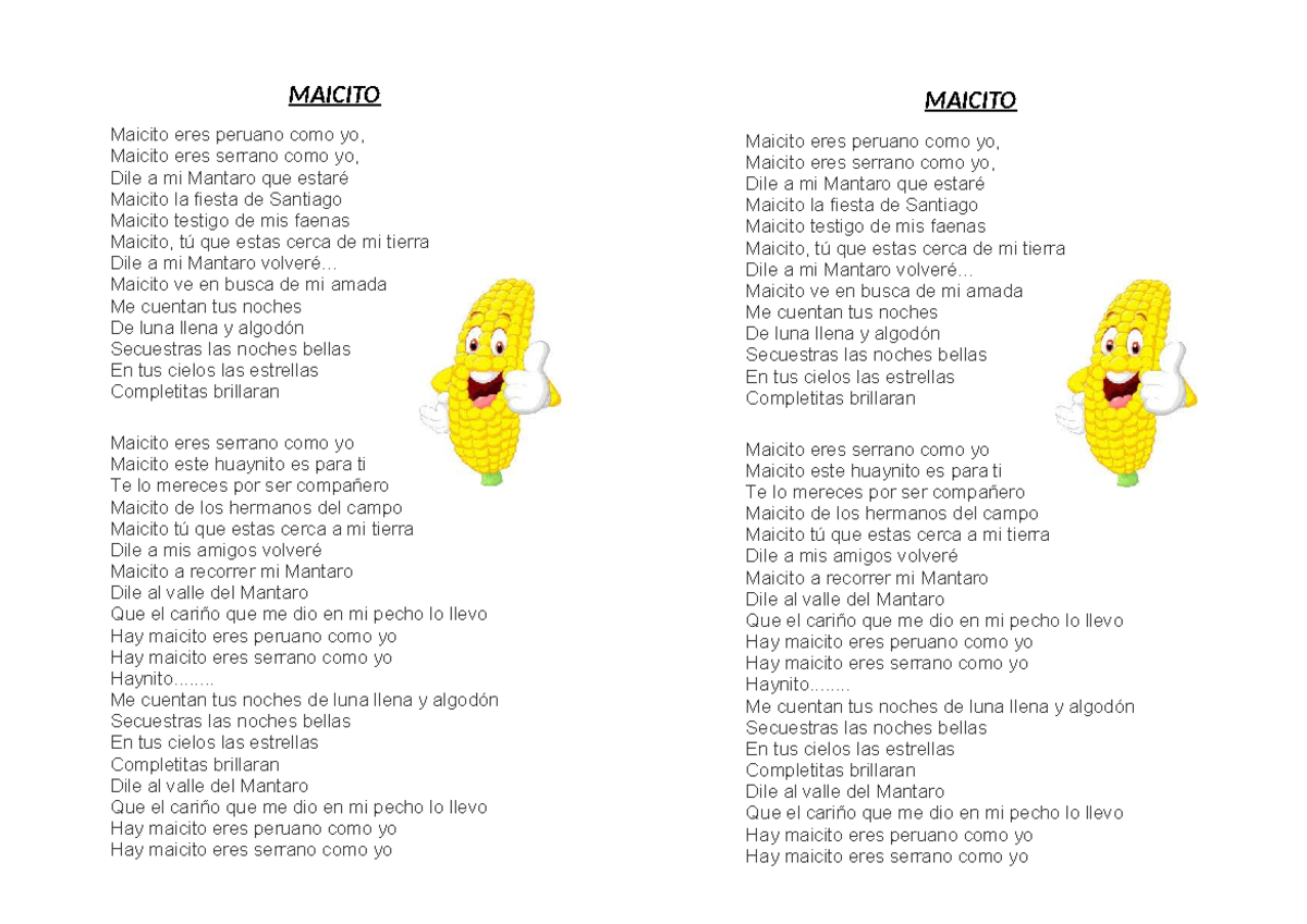 Maicito - Dibujo - MAICITO Maicito eres peruano como yo, Maicito eres ...
