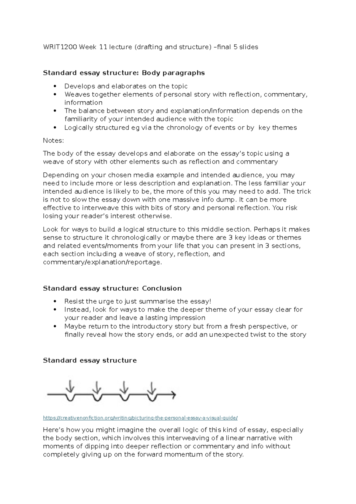 WRIT1200 Week 11 Lecture Notes: Essay Structure & Body Paragraphs - Studocu