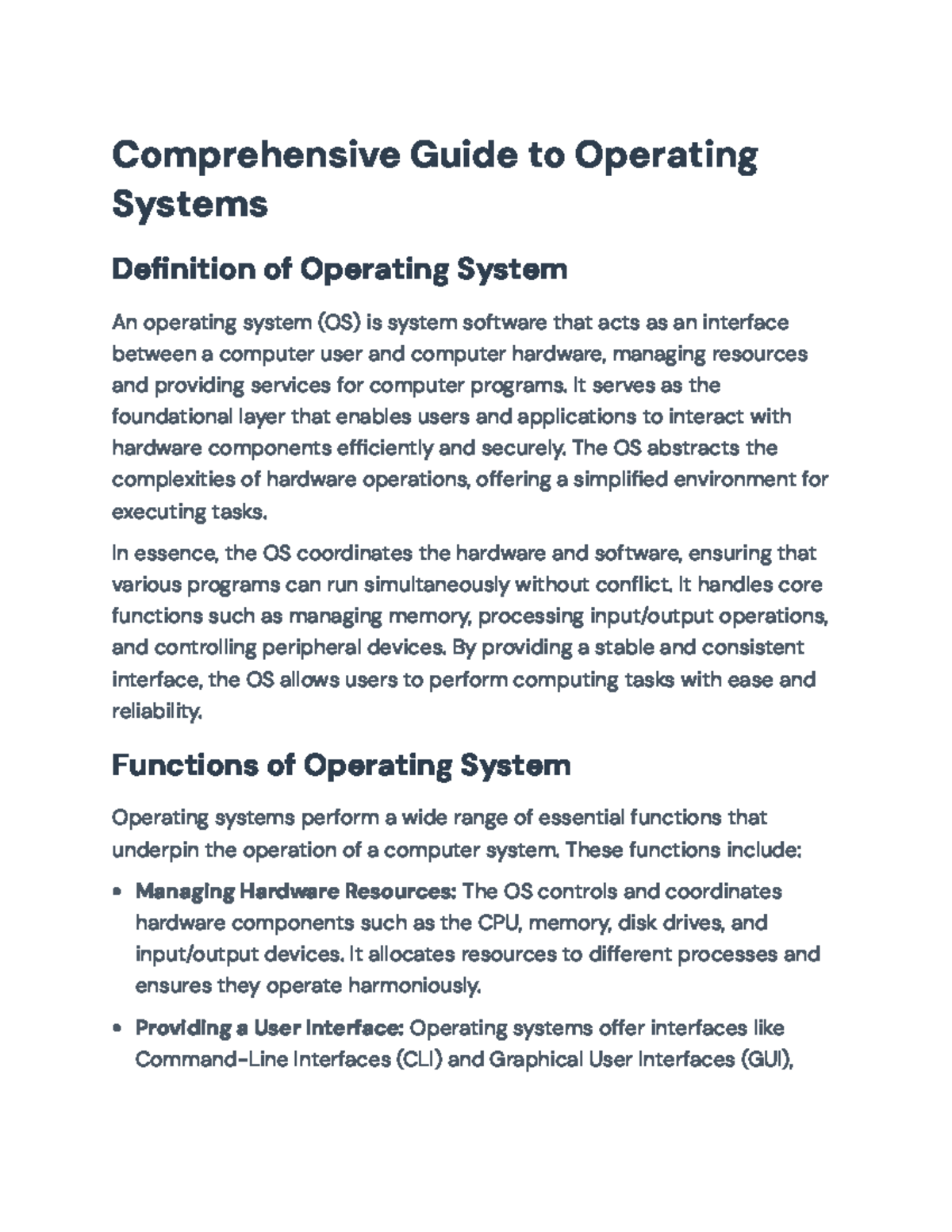 Comprehensive Overview of Operating Systems (COS 101) - Studocu