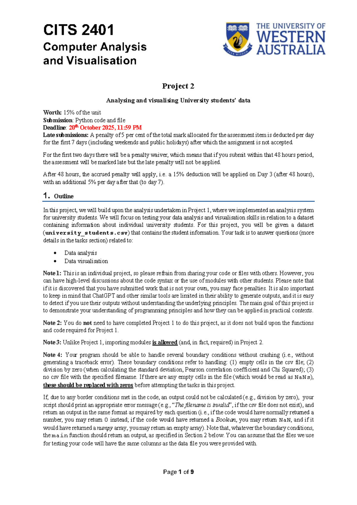 CITS 2401 Project 2: Analyzing & Visualizing University Data - Studocu