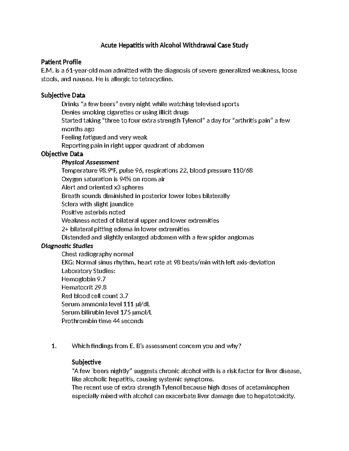 Acute Hepatitis & Alcohol Withdrawal Case Study Analysis - Studocu