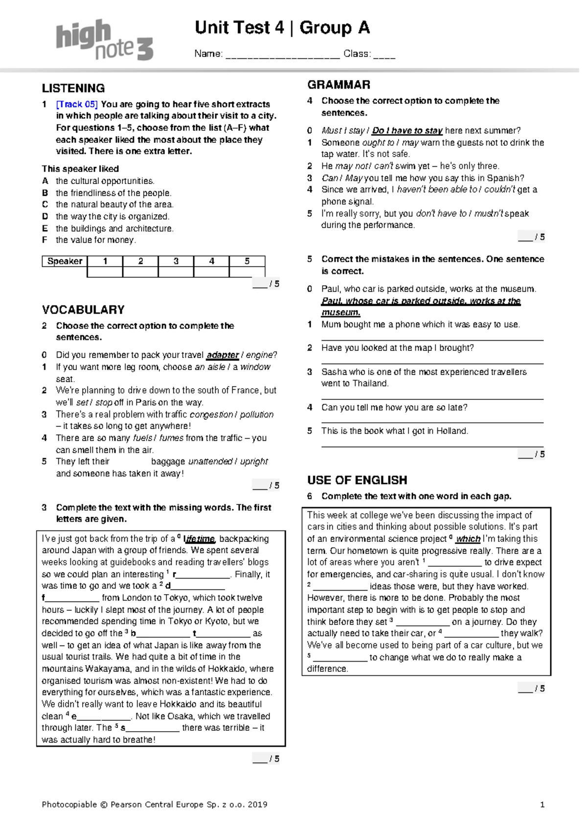 Ec A2 Tests Language Test Unit 0 A Name
