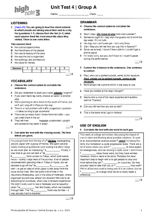 Unit 1 Grammar Short Test 1 A+B - Impulse 1 A2/A2+ Tests ©Macmillan ...