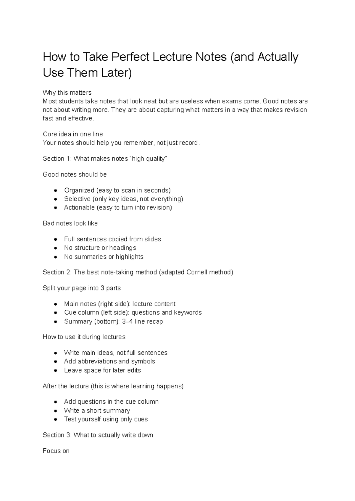 Effective Lecture Note-Taking Strategies for Success - Studocu