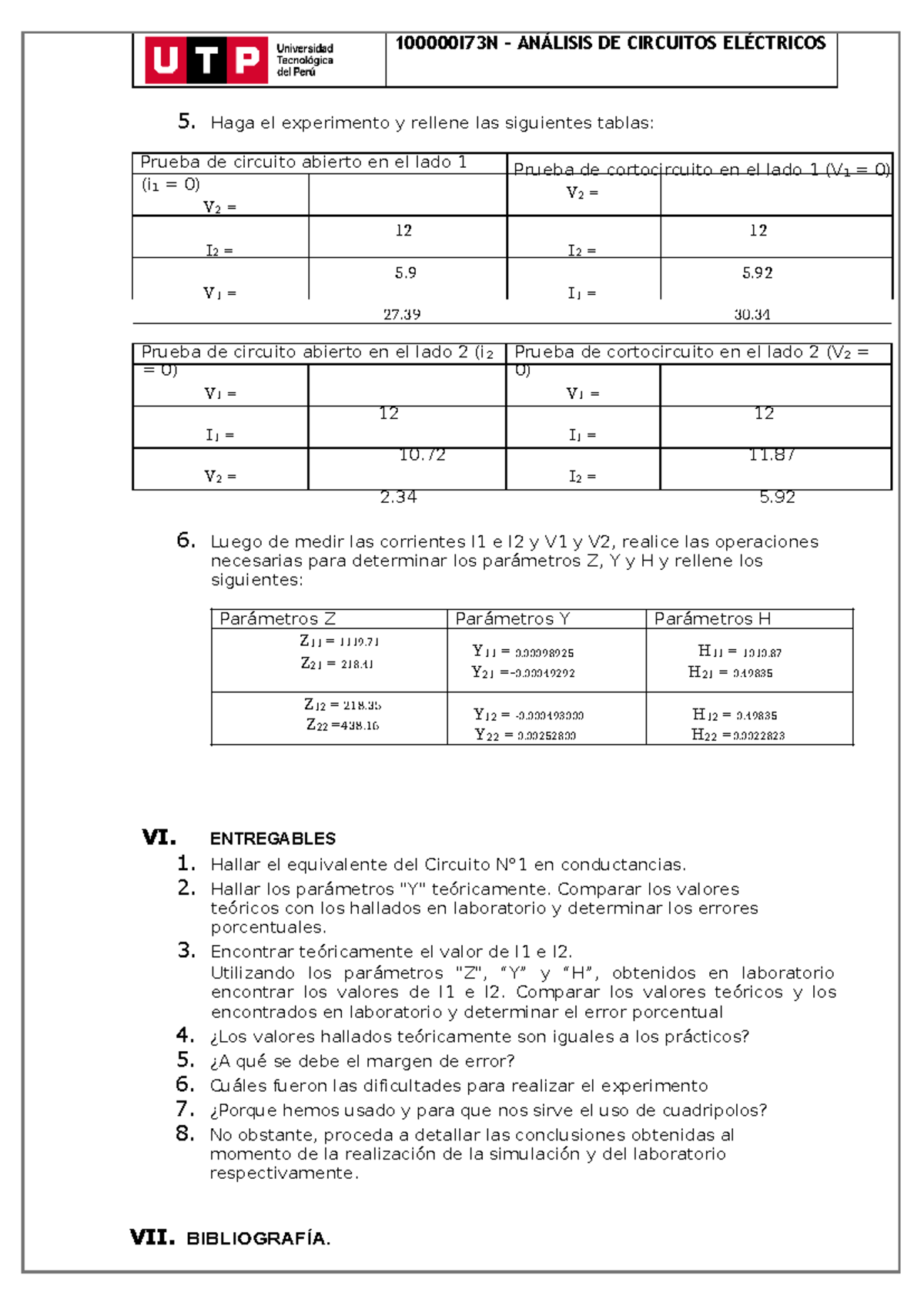 ANÁLISIS DE CIRCUITOS ELÉCTRICOS LAB IV-1: Resultados y Conclusiones ...