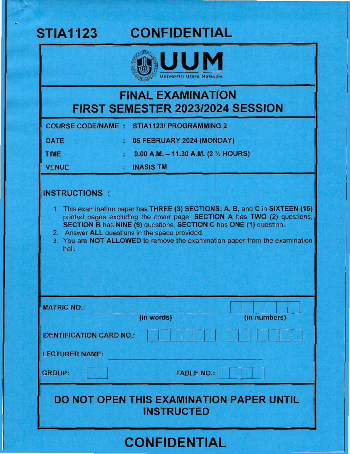 STIA1123 Programming 2 Final Exam Paper - February 2024 - Studocu