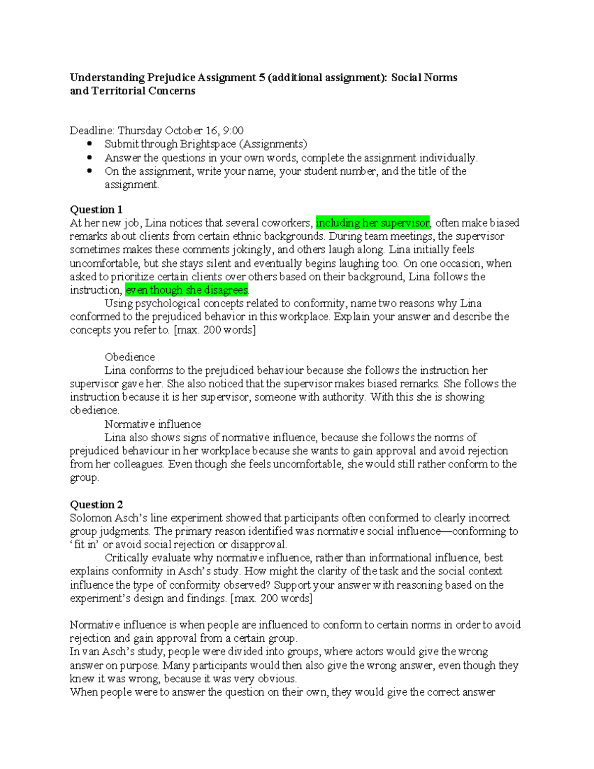 UPrej 2025 Assignment 5: Analyzing Social Norms & Conformity - Studeersnel